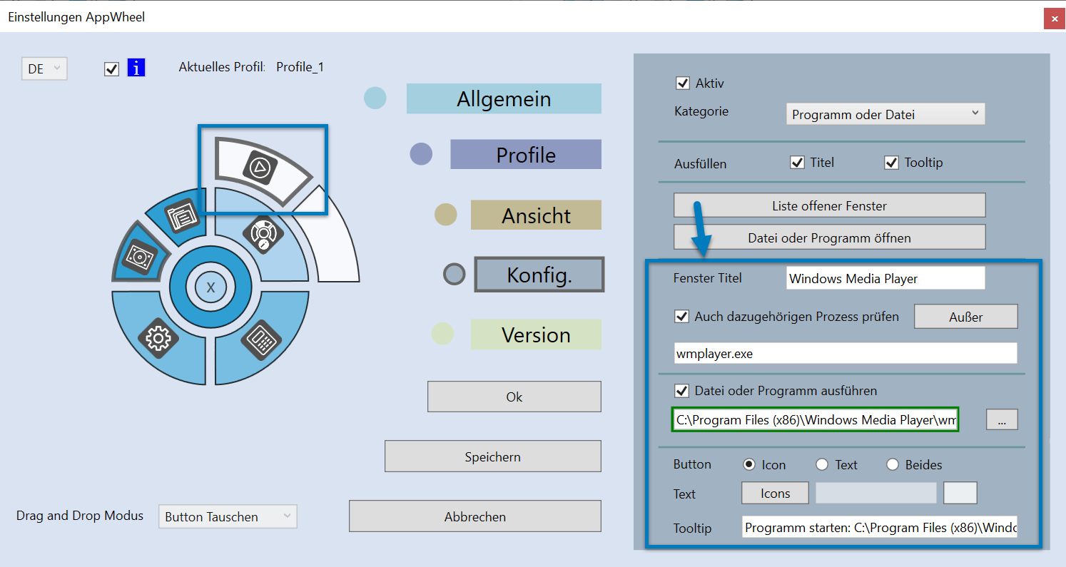 Optionen - Programm oder Datei - SaveTimeSolutions